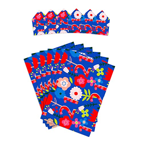 CENTRAL 23 Floral Wrapping Paper - 6 Sheet of Gift Wrap - 21st Wrapping Paper for Her Women Girls - Blue Red - For Girlfriend - Age 21 - Comes with Fun Stickers