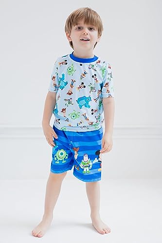 Disney Pixar Toy Story Monsters Inc. Mickey Mouse D100 Infant Baby Boys Rash Guard and Swim Trunks Outfit Set Blue 24 Months