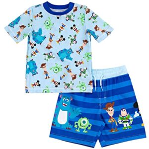 disney pixar toy story monsters inc. mickey mouse d100 infant baby boys rash guard and swim trunks outfit set blue 24 months