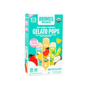 deebee's organics non-dairy gelato pops, creamy freezer pops made with coconut milk, no refined sugar, no artificial flavors or colors (pack of 20)