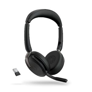 jabra evolve2 65 flex wireless stereo headset - bluetooth, noise-cancelling clearvoice technology & hybrid anc - works with all leading uc platforms such as zoom & google meet - black