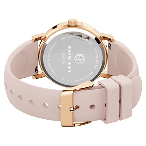 GOLDEN HOUR Waterproof Nurse Watch for Medical Professionals, Students Women Men - Military Time Luminouse Easy Read Dial, 24 Hour with Second Hand, Colorful Silicone Band in Rose Gold Champagne