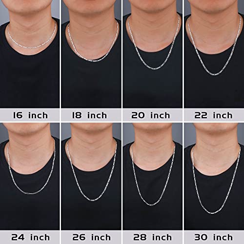 GLIJWELE Sterling Silver Chain for Men, Silver Chain for Men 3mm Sterling Silver Chain for Men Silver Necklace Chain Mens Chain Sterling Silver Figaro Chain Necklace for Men 16 Inch