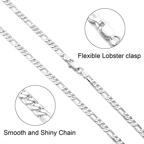 GLIJWELE Sterling Silver Chain for Men, Silver Chain for Men 3mm Sterling Silver Chain for Men Silver Necklace Chain Mens Chain Sterling Silver Figaro Chain Necklace for Men 16 Inch