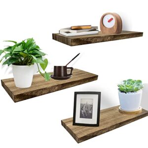 Floating Shelves,Solid Wood Shelf Set of 3,Floating Shelves for wall Solid Wood Durable Natural Floating Shelves Bracket Wall Shelves Decoration for Kitchen Bedroom Bathroom Study room (Light Brown)