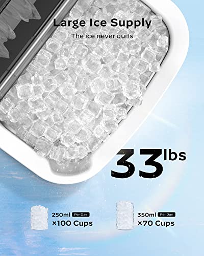 Nugget Ice Maker Countertop - 33lbs/24H, Silonn Pebble Ice Maker Machine with Self-Cleaning Function, Ice Makers for Home Kitchen Office