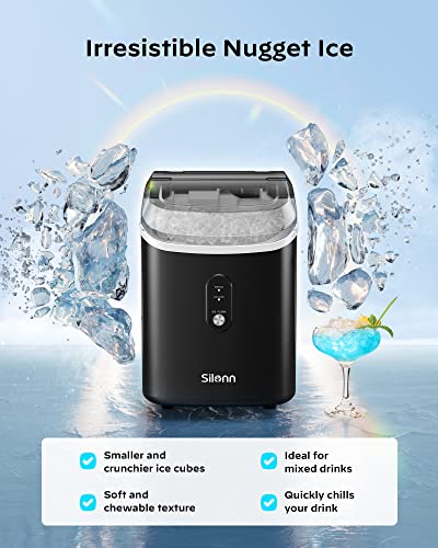 Nugget Ice Maker Countertop - 33lbs/24H, Silonn Pebble Ice Maker Machine with Self-Cleaning Function, Ice Makers for Home Kitchen Office