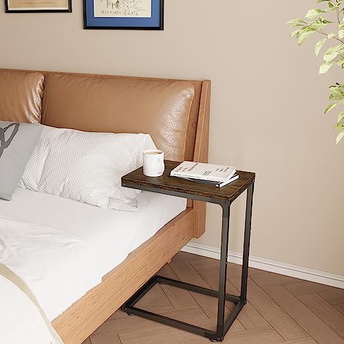 Fixwal C-Shaped End Table, Side Tables Couch Table, Side Table, Snack Table for Living Bedroom Coffee Snack Laptop, Rustic Brown, Couch Table