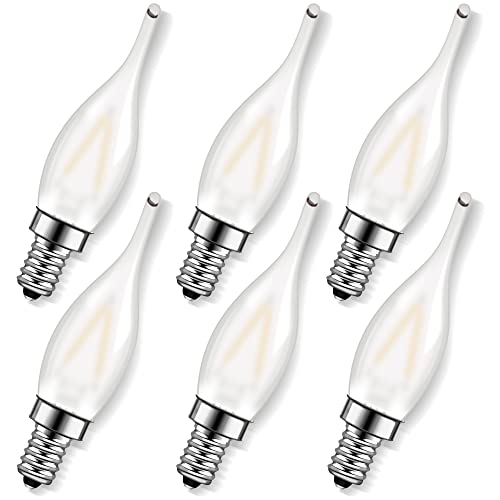 Genixgreen Frosted LED Candelabra Bulbs, Night Light Bulb 15 Watt Equivalent 1.5W E12 Mini Candle Bulb Low Wattage Flame Bent Tip for Chandelier Ceiling Fan, 2700K Soft White, Non-dimmable, Pack of 6