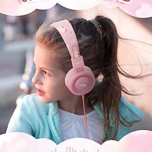 SIMJAR Unicorn Headphones with Microphone for School, Unicorn Rubber Band Included, Volume Limiter 85/94dB, Wired Foldable Girls Headphones for Online Learning/Travel/Tablet/iPad (Pink)