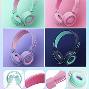 SIMJAR 4 Pack Kids Headphones with Microphone for School Classroom Bulk Set, Volume Limiter 85/94dB, Wired Girls Headphones with Foldable Design for Online Learning/Travel/Tablet/iPad (4 Pack)