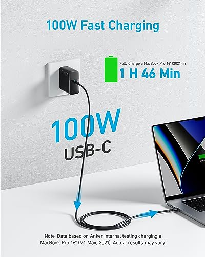 Mac Book Pro Charger, 100W USB C Charger, Anker Compact and Foldable Fast Charger for MacBook Pro, MacBook Air, Samsung Galaxy, iPad Pro, and All USB C Devices, 5 ft USB C to USB C Cable Included