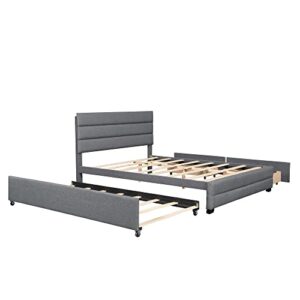 YUNLife&Home Upholstered Queen Size Platform Storage Bed with Trundle and Two Drawers, Velvet Upholstered Trundle Bed Frame, Wooden Queen Bed Frame with Headboard, No Box Spring Needed