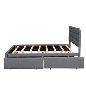 YUNLife&Home Upholstered Queen Size Platform Storage Bed with Trundle and Two Drawers, Velvet Upholstered Trundle Bed Frame, Wooden Queen Bed Frame with Headboard, No Box Spring Needed