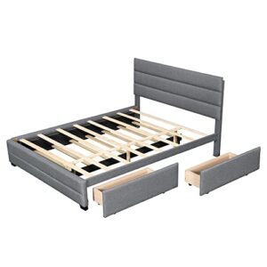 YUNLife&Home Upholstered Queen Size Platform Storage Bed with Trundle and Two Drawers, Velvet Upholstered Trundle Bed Frame, Wooden Queen Bed Frame with Headboard, No Box Spring Needed