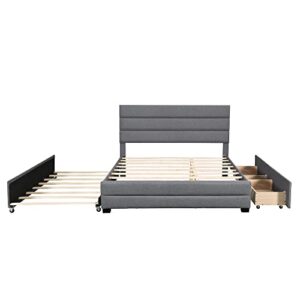 YUNLife&Home Upholstered Queen Size Platform Storage Bed with Trundle and Two Drawers, Velvet Upholstered Trundle Bed Frame, Wooden Queen Bed Frame with Headboard, No Box Spring Needed