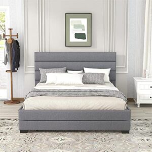 YUNLife&Home Upholstered Queen Size Platform Storage Bed with Trundle and Two Drawers, Velvet Upholstered Trundle Bed Frame, Wooden Queen Bed Frame with Headboard, No Box Spring Needed