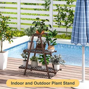 Furshus Plant Stand Indoor, Outdoor bamboo Plant Stands for Multiple Plants, 3 Tier 8 Potted Flower Holder Ladder Plant Rack,Plant Shelf Ladder Table Plant Pot Stand for Living Room, Patio, Balcony