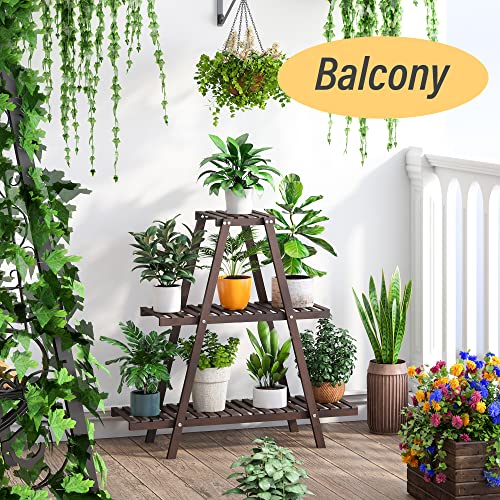 Furshus Plant Stand Indoor, Outdoor bamboo Plant Stands for Multiple Plants, 3 Tier 8 Potted Flower Holder Ladder Plant Rack,Plant Shelf Ladder Table Plant Pot Stand for Living Room, Patio, Balcony