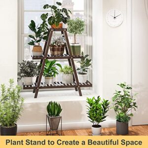 Furshus Plant Stand Indoor, Outdoor bamboo Plant Stands for Multiple Plants, 3 Tier 8 Potted Flower Holder Ladder Plant Rack,Plant Shelf Ladder Table Plant Pot Stand for Living Room, Patio, Balcony