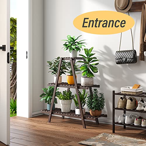 Furshus Plant Stand Indoor, Outdoor bamboo Plant Stands for Multiple Plants, 3 Tier 8 Potted Flower Holder Ladder Plant Rack,Plant Shelf Ladder Table Plant Pot Stand for Living Room, Patio, Balcony