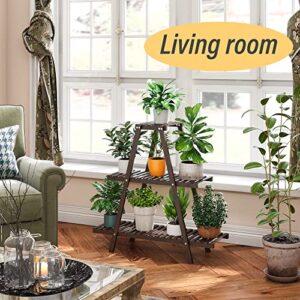 Furshus Plant Stand Indoor, Outdoor bamboo Plant Stands for Multiple Plants, 3 Tier 8 Potted Flower Holder Ladder Plant Rack,Plant Shelf Ladder Table Plant Pot Stand for Living Room, Patio, Balcony