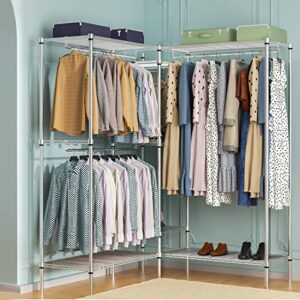 MoNiBloom Clothes Rack Heavy Duty 85.5 Inch Tall Garment Rack for Hanging Clothes, Metal Clothing Rack, Compact Freestanding Wardrobe Closet with 4 Hang Rods for Home Bedroom, Load 1000 lbs