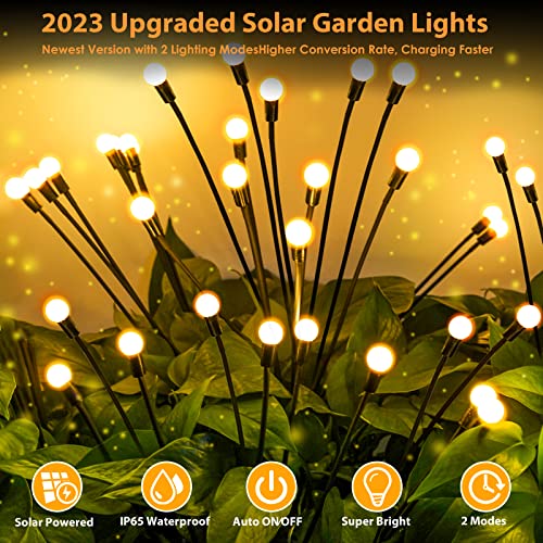 OZS Upgraded 2pack Total 16LED Solar Garden Lights - Solar Firefly Lights Outdoor, Solar Swaying Light, Sway by Wind, Solar Lights Outdoor Waterproof for Garden Patio Pathway Decoration (Warm White)