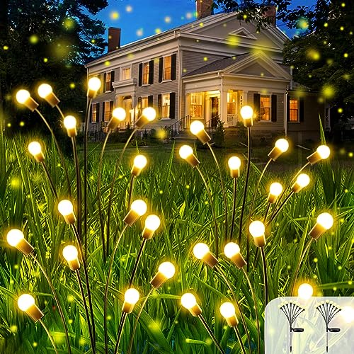 OZS Upgraded 2pack Total 16LED Solar Garden Lights - Solar Firefly Lights Outdoor, Solar Swaying Light, Sway by Wind, Solar Lights Outdoor Waterproof for Garden Patio Pathway Decoration (Warm White)