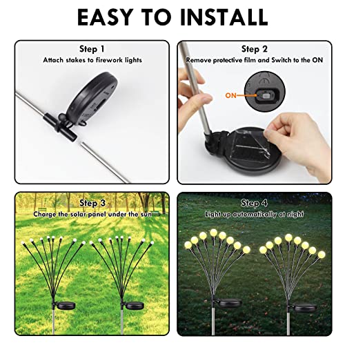 OZS Upgraded 2pack Total 16LED Solar Garden Lights - Solar Firefly Lights Outdoor, Solar Swaying Light, Sway by Wind, Solar Lights Outdoor Waterproof for Garden Patio Pathway Decoration (Warm White)