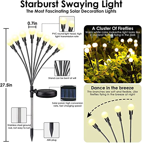 OZS Upgraded 2pack Total 16LED Solar Garden Lights - Solar Firefly Lights Outdoor, Solar Swaying Light, Sway by Wind, Solar Lights Outdoor Waterproof for Garden Patio Pathway Decoration (Warm White)