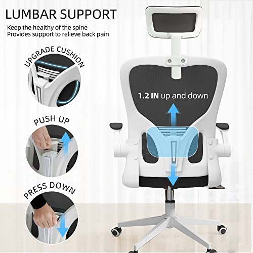 Monhey Big and Tall Office Chair, Heavy Duty Office Chair, Ergonomic Office Chair with Adjustable Headrest, Lumbar Support, 2D Armrest, Home Office Desk Chairs 300lbs with Metal Base - White