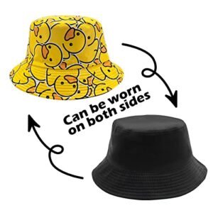 Bucket Hats Double-Side-Wear Reversible Fashion Sun Cap 80s 90s Hippie Fisherman Hat 80s Theme Party for Women Men (Rubber Duck Pattern)