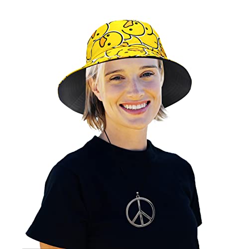 Bucket Hats Double-Side-Wear Reversible Fashion Sun Cap 80s 90s Hippie Fisherman Hat 80s Theme Party for Women Men (Rubber Duck Pattern)