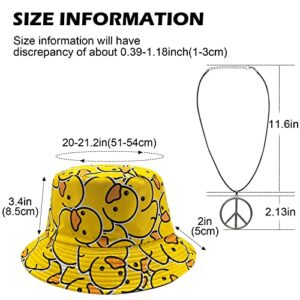 Bucket Hats Double-Side-Wear Reversible Fashion Sun Cap 80s 90s Hippie Fisherman Hat 80s Theme Party for Women Men (Rubber Duck Pattern)