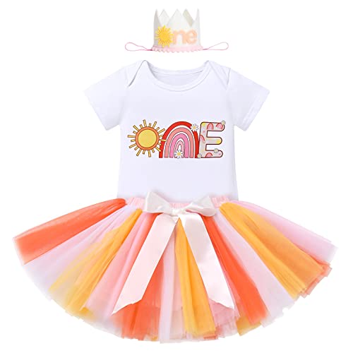 IBTOM CASTLE Boho Sun First Trip Around The Sun Birthday Decorations You are My Sunshine 1st Birthday Outfits for Toddler Infant Newborn Pageant Flower Floral Dance Dress Gift Baptism Sun - one 1T