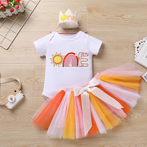 IBTOM CASTLE Boho Sun First Trip Around The Sun Birthday Decorations You are My Sunshine 1st Birthday Outfits for Toddler Infant Newborn Pageant Flower Floral Dance Dress Gift Baptism Sun - one 1T