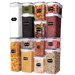 Airtight Food Storage Containers with Lids, 14 Pcs BPA Free Plastic Dry Food Canisters for Kitchen Pantry Organization and Storage for Cereal, Dishwasher safe,Include 20 Labels and Marker, Black