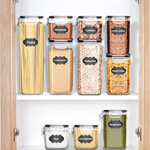 Airtight Food Storage Containers with Lids, 14 Pcs BPA Free Plastic Dry Food Canisters for Kitchen Pantry Organization and Storage for Cereal, Dishwasher safe,Include 20 Labels and Marker, Black