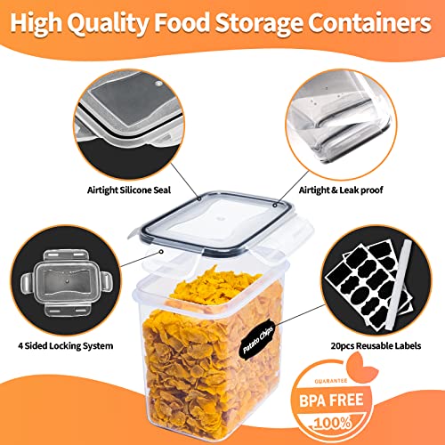 Airtight Food Storage Containers with Lids, 14 Pcs BPA Free Plastic Dry Food Canisters for Kitchen Pantry Organization and Storage for Cereal, Dishwasher safe,Include 20 Labels and Marker, Black