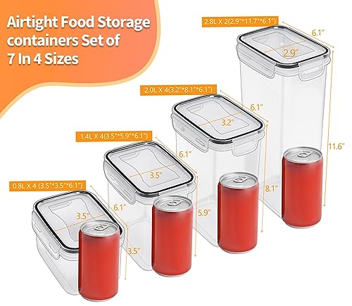 Airtight Food Storage Containers with Lids, 14 Pcs BPA Free Plastic Dry Food Canisters for Kitchen Pantry Organization and Storage for Cereal, Dishwasher safe,Include 20 Labels and Marker, Black