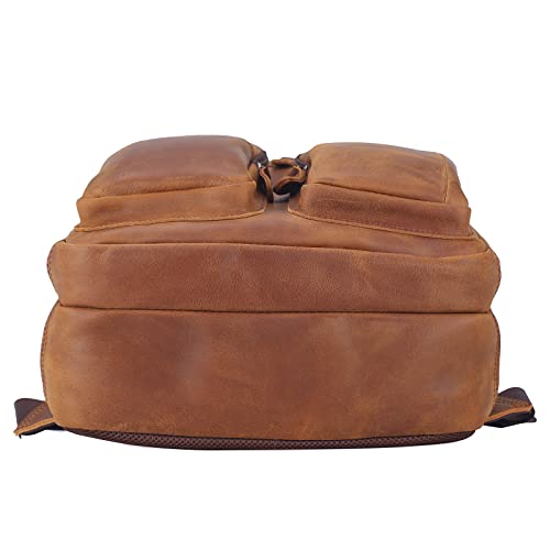 Polare 17.3 Inch Full Grain Leather Backpack for Men and Women Multi Pockets Business Travel Laptop Rucksack (Light Brown)