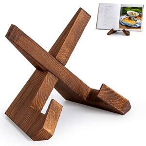 effortich cookbook stand, wooden recipe book holder, cook book stand for kitchen counter, multifunctional display stand, kitchen counter decor - brown