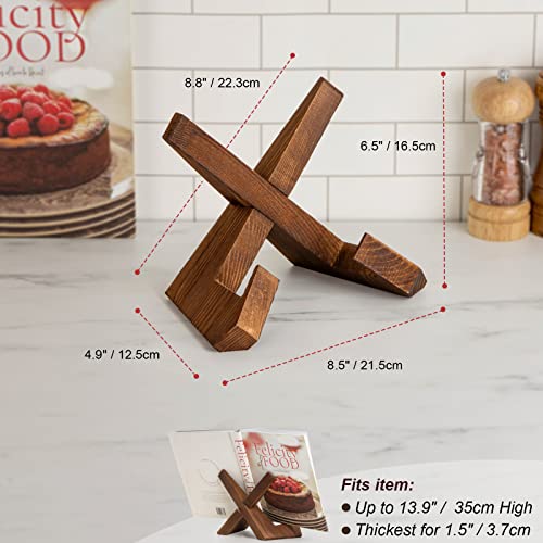 EFFORTICH Cookbook Stand, Wooden Recipe Book Holder, Cook Book Stand for Kitchen Counter, Multifunctional Display Stand, Kitchen Counter Decor - Brown