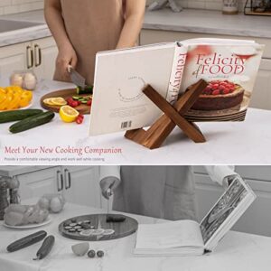 EFFORTICH Cookbook Stand, Wooden Recipe Book Holder, Cook Book Stand for Kitchen Counter, Multifunctional Display Stand, Kitchen Counter Decor - Brown