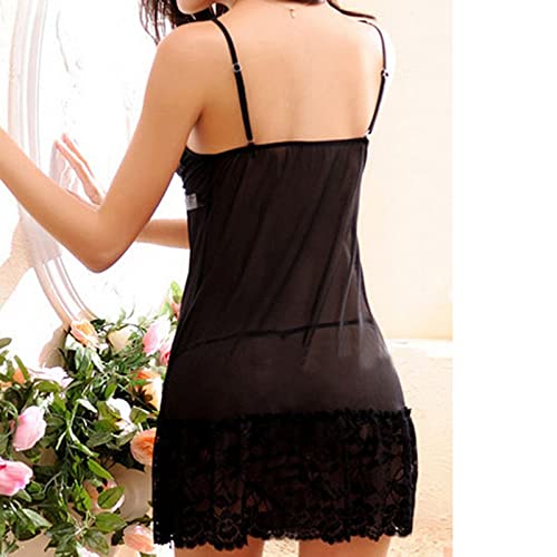 Swimsuit Women One Piece, Lingerie for Sexy Dresses Naughty Sex/Play Sex Lengerie Ladies Lace Patchwork Slip Dress Nightdress Bow Underwear Clothes Bodysuit Snap Satin Nightgowns (S, Black)