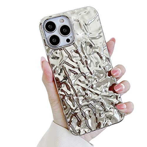 Yebowe Compatible with iPhone 13 Mini Case, Cute 3D Tin Foil Pleated Luxury Phone Cover for Women Girls Cool Bling Designer Soft Slim Case for iPhone 13 Mini Silver