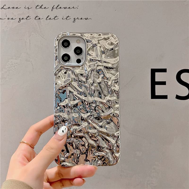 Yebowe Compatible with iPhone 13 Mini Case, Cute 3D Tin Foil Pleated Luxury Phone Cover for Women Girls Cool Bling Designer Soft Slim Case for iPhone 13 Mini Silver