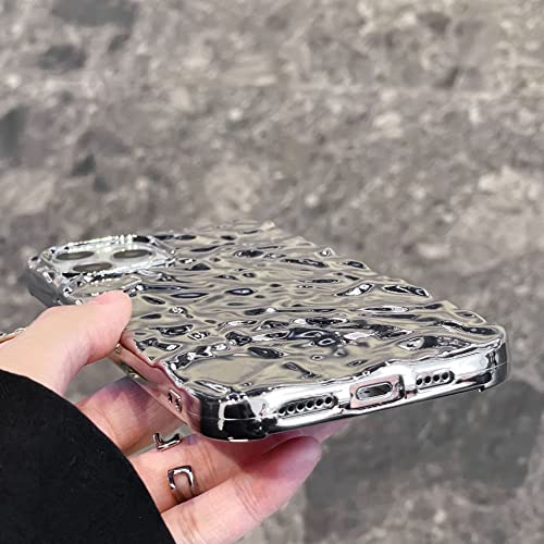 Yebowe Compatible with iPhone 13 Mini Case, Cute 3D Tin Foil Pleated Luxury Phone Cover for Women Girls Cool Bling Designer Soft Slim Case for iPhone 13 Mini Silver