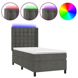 vidaXL Box Spring Bed with Mattress and LED Bedroom Upholstered Single Bed Frame Base Mattress Protector Foam Topper Furniture Dark Gray Twin Velvet